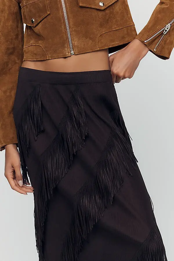 MAUDE CLUB Kellie Fringe Midi Skirt