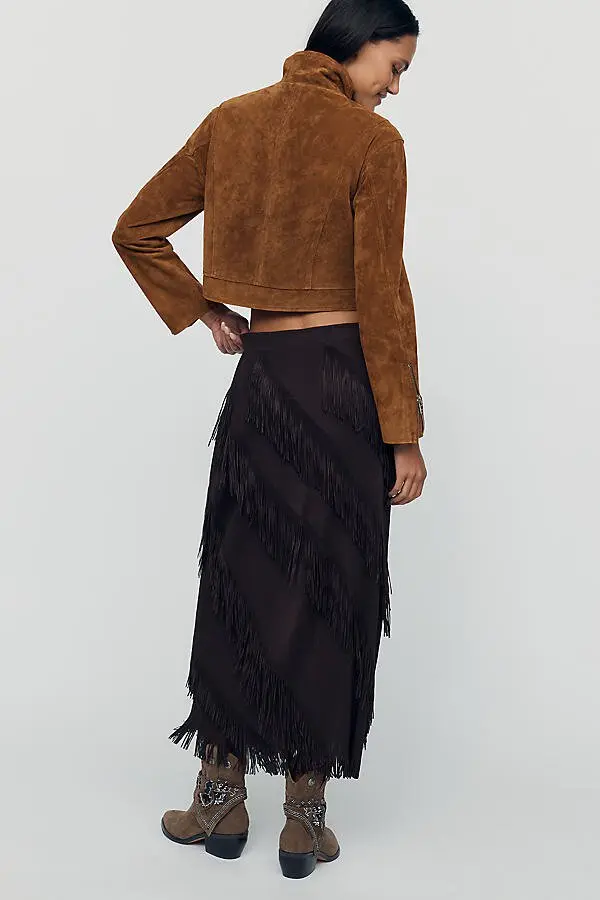 MAUDE CLUB Kellie Fringe Midi Skirt