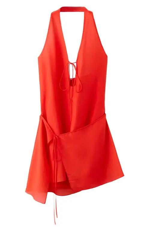 Mango Silk Overlay Halter Minidress