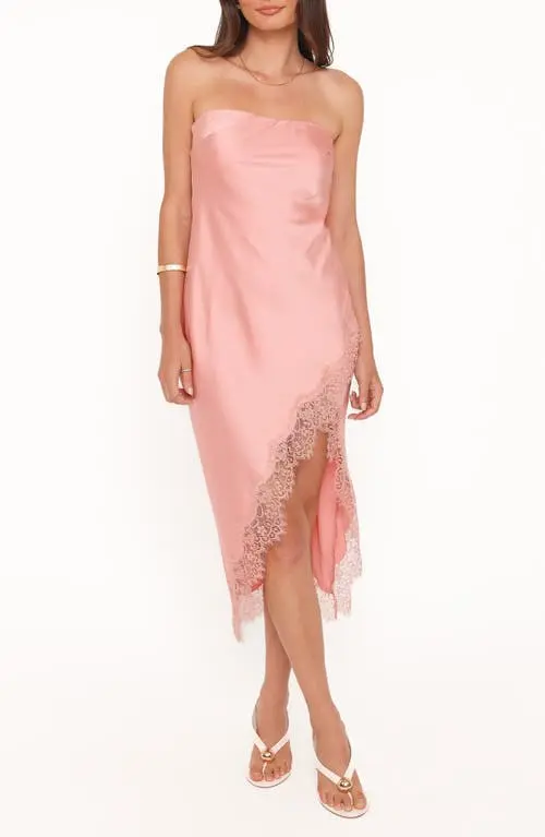 PETAL & PUP Marjorie Strapless Lace Hem Midi Dress
