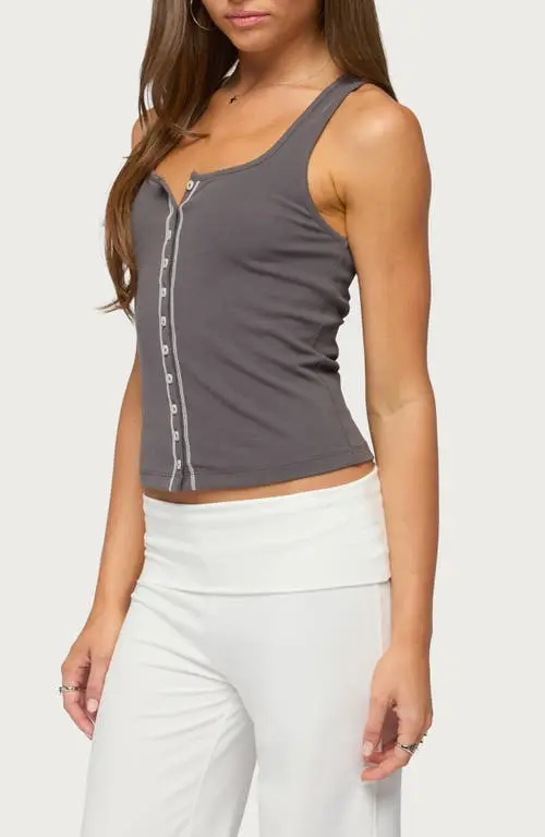 EDIKTED Contrast Button Up Ribbed Tank