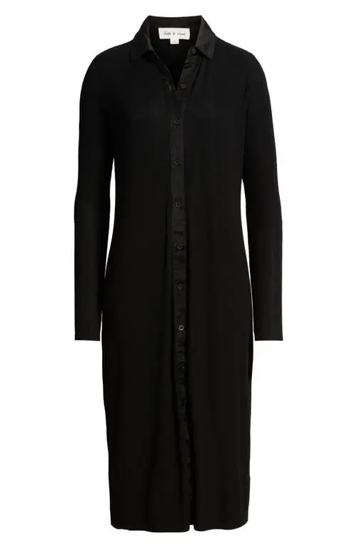 CLOTH & STONE Front Button Long Sleeve Rib Midi Dress