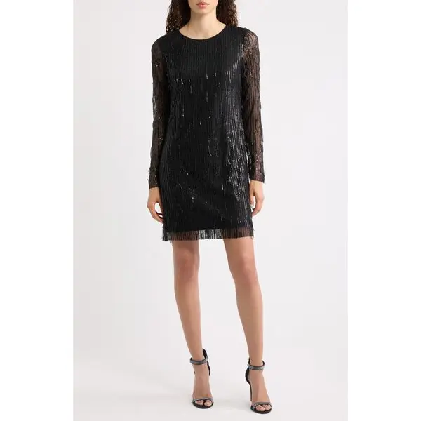 Sam Edelman Fringe Sequin Long Sleeve Dress
