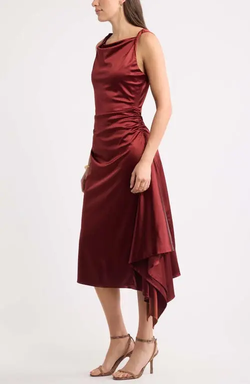 Chelsea28 Ruched Asymmetric Satin Midi Dress - Red Pear