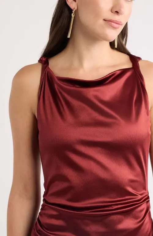 Chelsea28 Ruched Asymmetric Satin Midi Dress - Red Pear