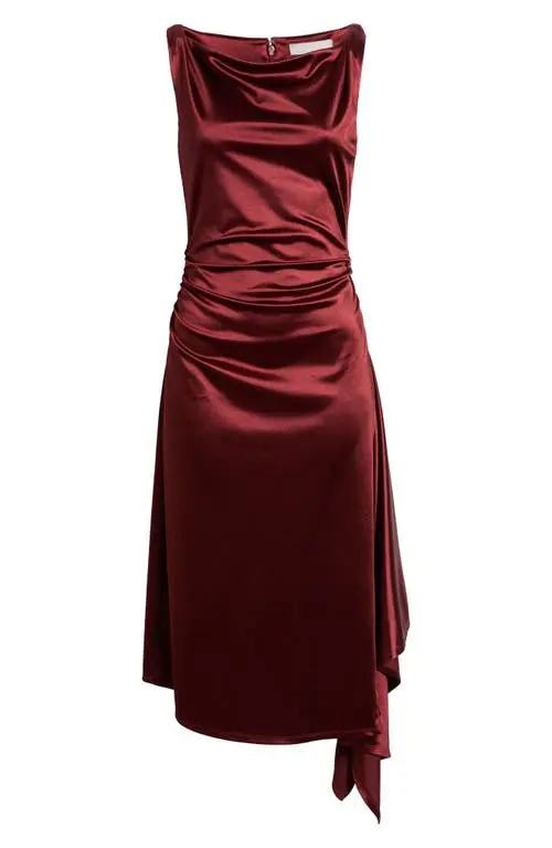 Chelsea28 Ruched Asymmetric Satin Midi Dress - Red Pear