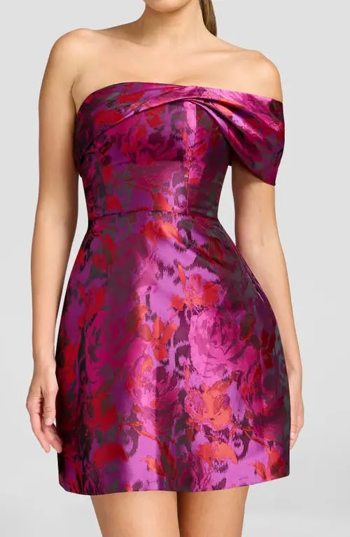 Dress The Population Olive Floral Strapless Cocktail Minidress