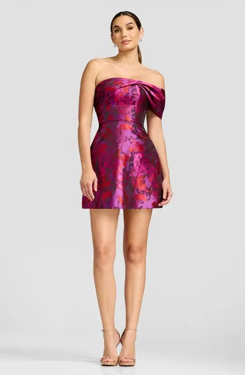 Dress The Population Olive Floral Strapless Cocktail Minidress