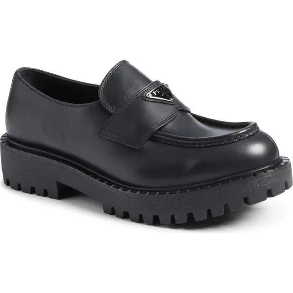 Prada Leather Loafer With Lug Sole