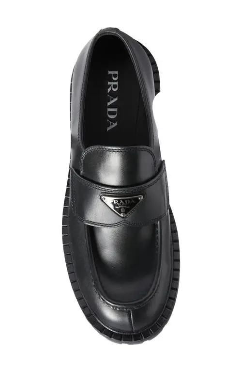 Prada Leather Loafer With Lug Sole