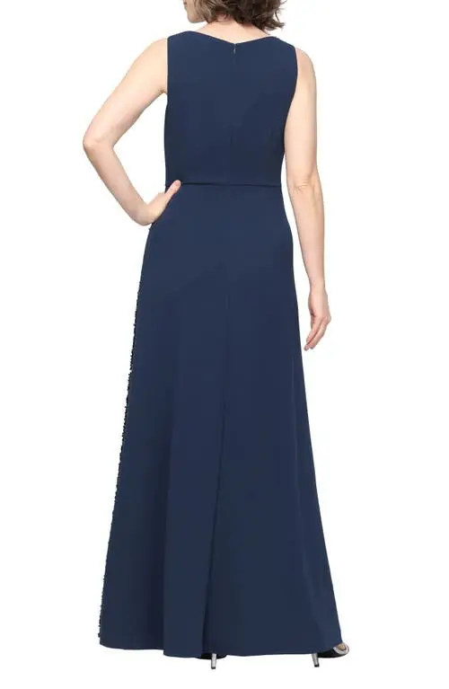 SL FASHIONS Sequin Sleeveless Stretch Crepe Gown