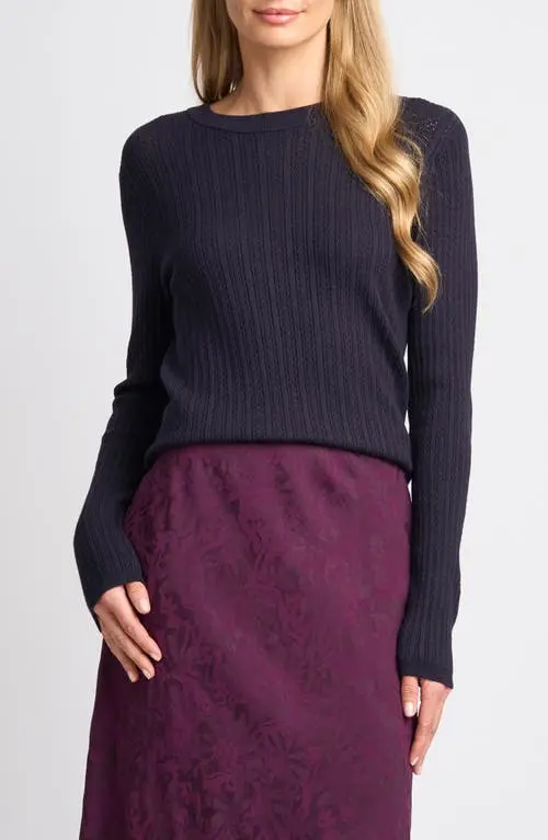 Halogen Pointelle Rib Crewneck Sweater - Night Sky