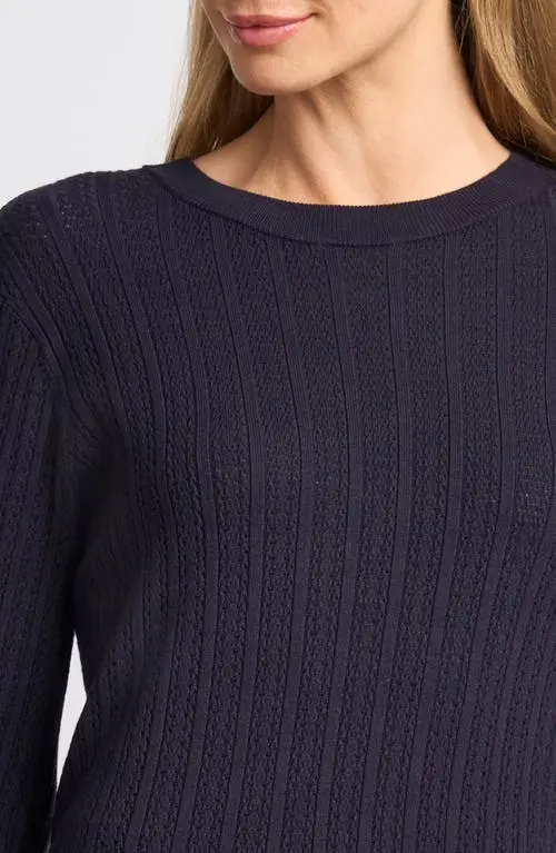 Halogen Pointelle Rib Crewneck Sweater - Night Sky