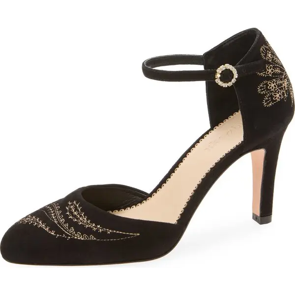 Cinq À Sept Mariana Embroidered Suede Pump - Black