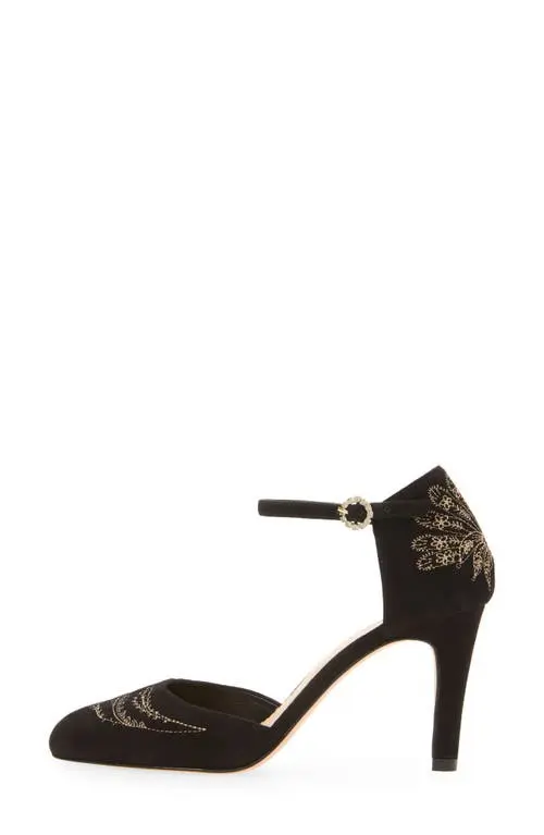 Cinq À Sept Mariana Embroidered Suede Pump - Black