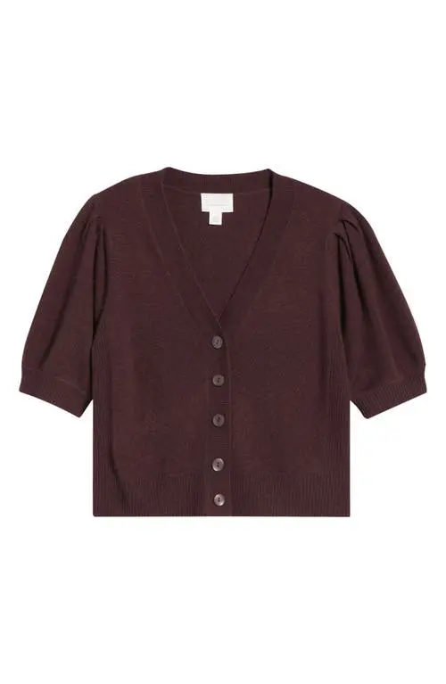 Caslon Wool & Cashmere Puff Sleeve Cardigan - Brown Chocolate