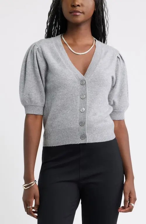 Caslon Wool & Cashmere Puff Sleeve Cropped Cardigan - Grey Heather