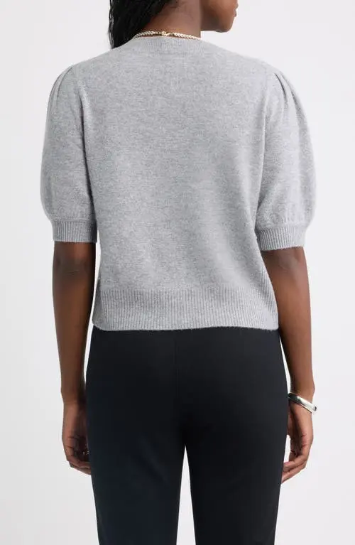 Caslon Wool & Cashmere Puff Sleeve Cropped Cardigan - Grey Heather