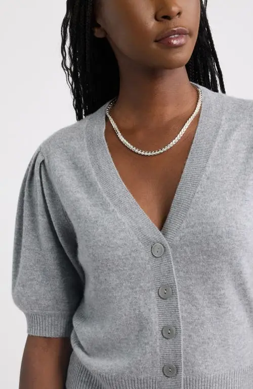 Caslon Wool & Cashmere Puff Sleeve Cropped Cardigan - Grey Heather