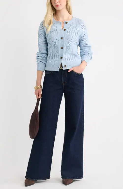 Treasure & Bond Patchwork Pointelle Cardigan - Blue Fog