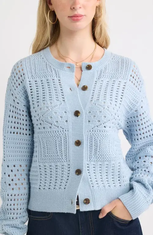 Treasure & Bond Patchwork Pointelle Cardigan - Blue Fog