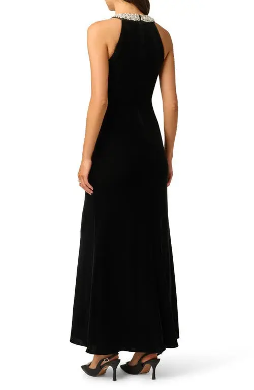 Adrianna Papell Beaded Neck Sleeveless Velvet Gown