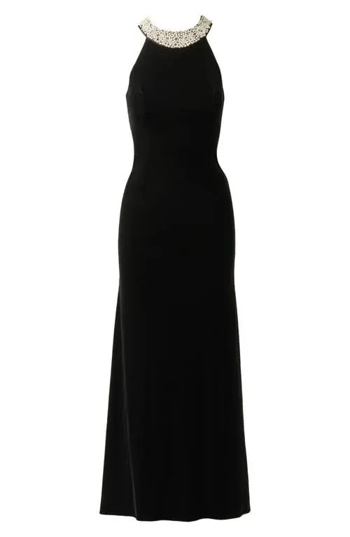 Adrianna Papell Beaded Neck Sleeveless Velvet Gown