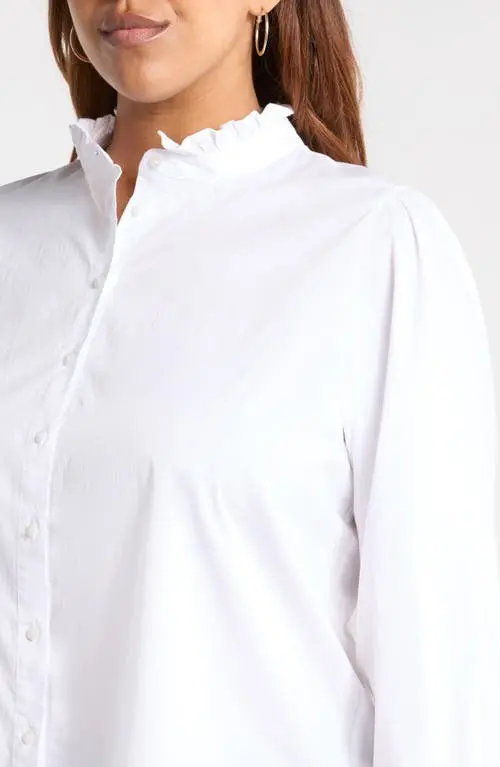 Caslon Ruffle Neck Puff Sleeve Top