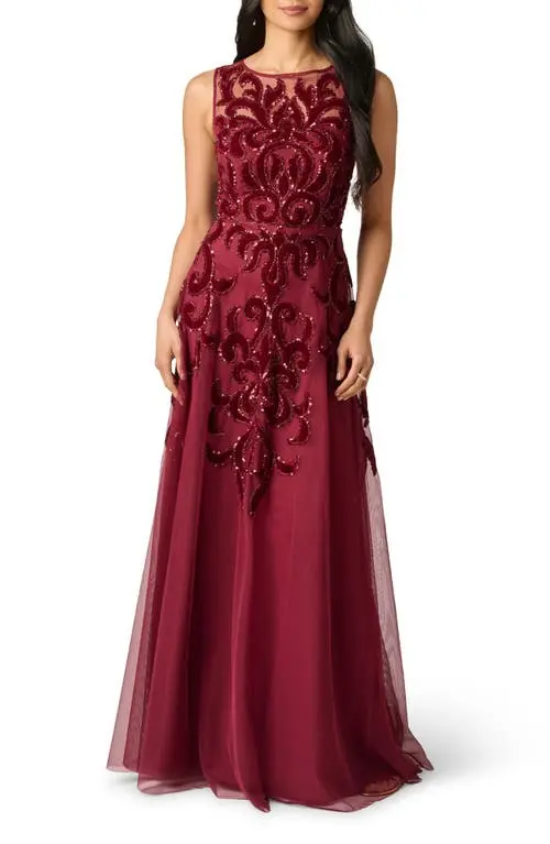 Adrianna Papell Sequin Scrollwork Gown
