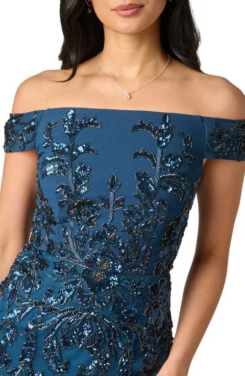 Adrianna Papell Beaded Off-the-shoulder Mermaid Gown