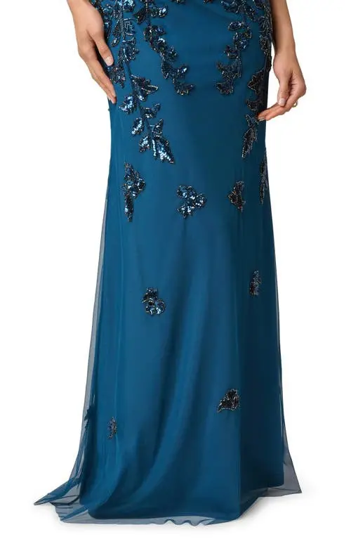 Adrianna Papell Beaded Off-the-shoulder Mermaid Gown