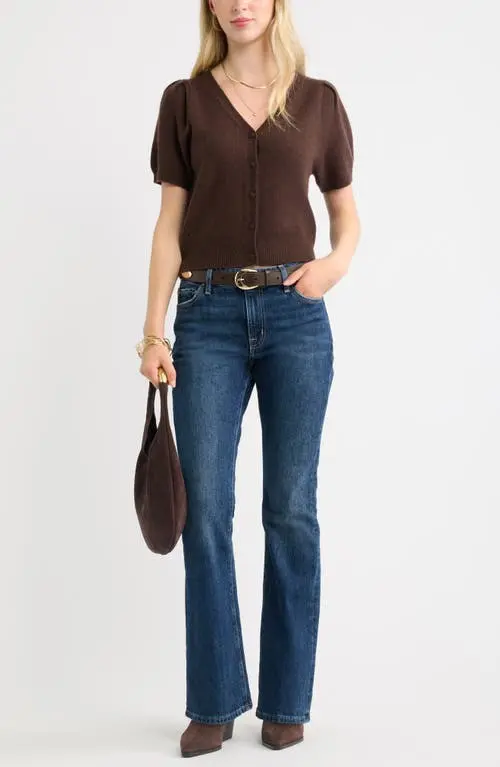 Treasure & Bond Wool & Cashmere Puff Sleeve Cardigan - Brown Chicory