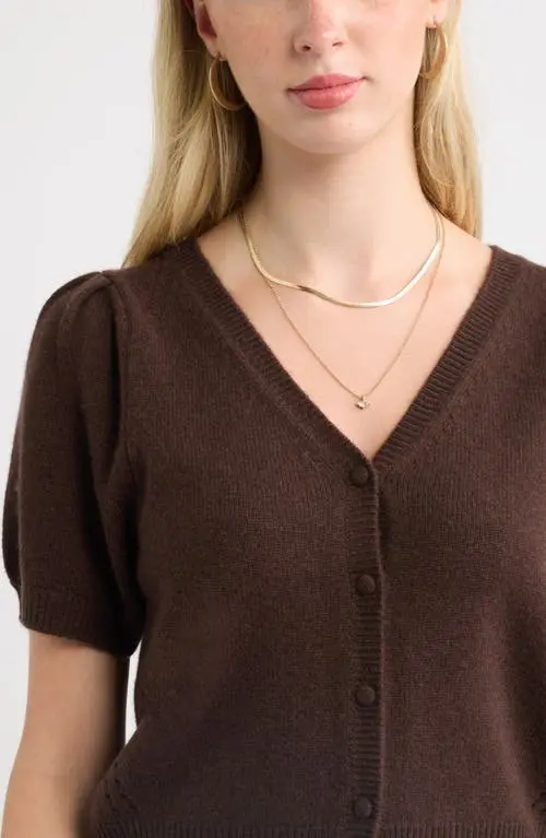 Treasure & Bond Wool & Cashmere Puff Sleeve Cardigan - Brown Chicory