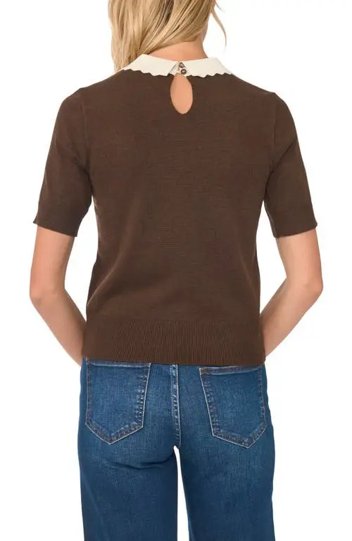 Halogen Scallop Trim Collar Sweater - Rich Hickory