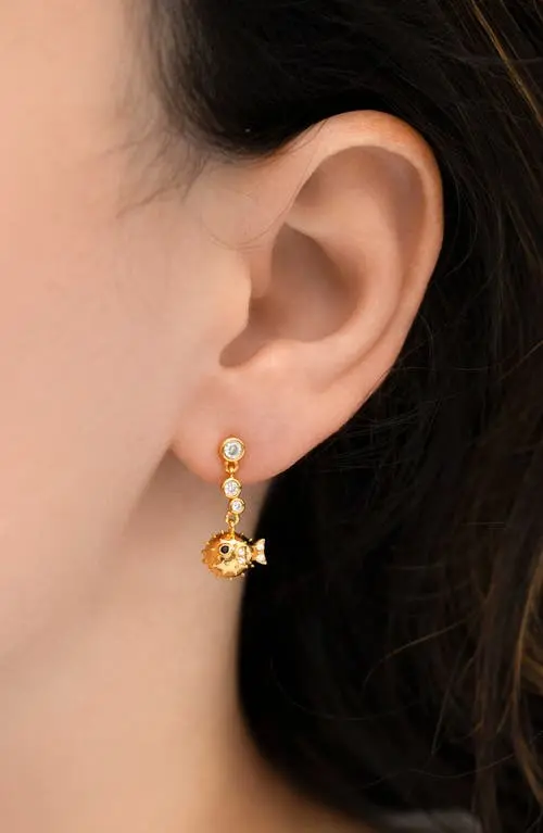 GIRLS CREW Pufferfish Cubic Zirconia Dangle Earrings