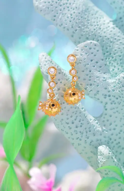 GIRLS CREW Pufferfish Cubic Zirconia Dangle Earrings