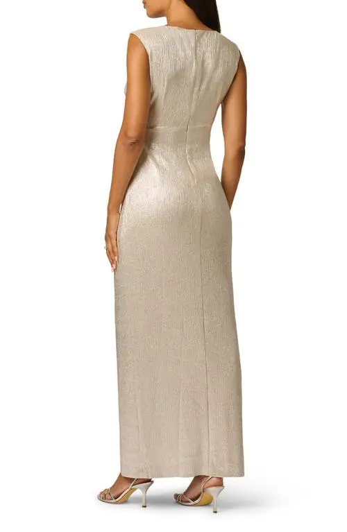 Adrianna Papell Drape Waist Metallic Sleeveless Gown