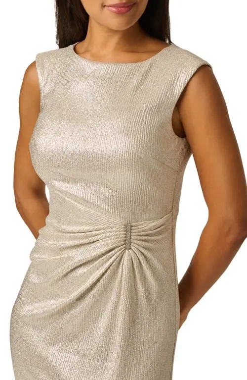 Adrianna Papell Drape Waist Metallic Sleeveless Gown