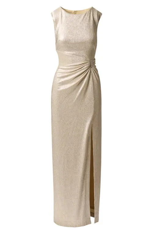 Adrianna Papell Drape Waist Metallic Sleeveless Gown