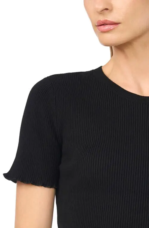 Halogen Ribbed Scallop Trim Sweater - Rich Black