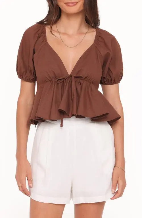 PETAL & PUP Brienne Tie Front Cotton Peplum Top