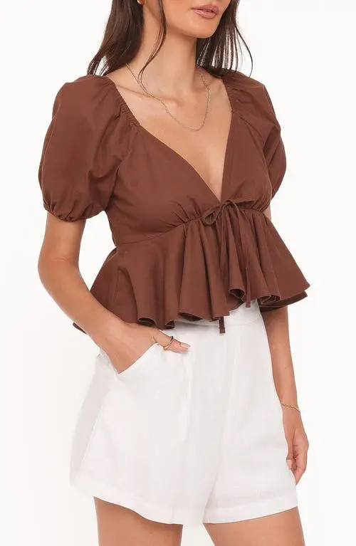 PETAL & PUP Brienne Tie Front Cotton Peplum Top
