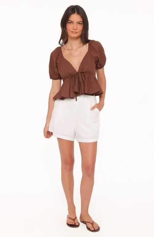 PETAL & PUP Brienne Tie Front Cotton Peplum Top