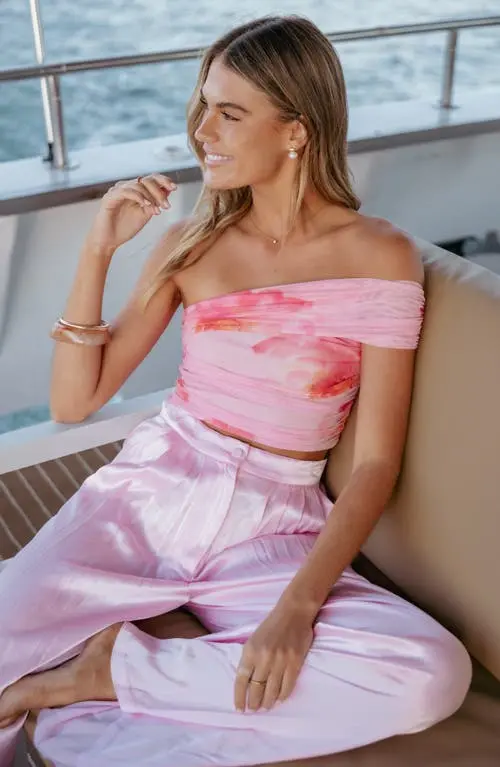 PETAL & PUP Zachary Off-the-shoulder Mesh Crop Top - Pink