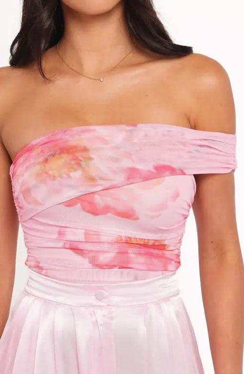 PETAL & PUP Zachary Off-the-shoulder Mesh Crop Top - Pink