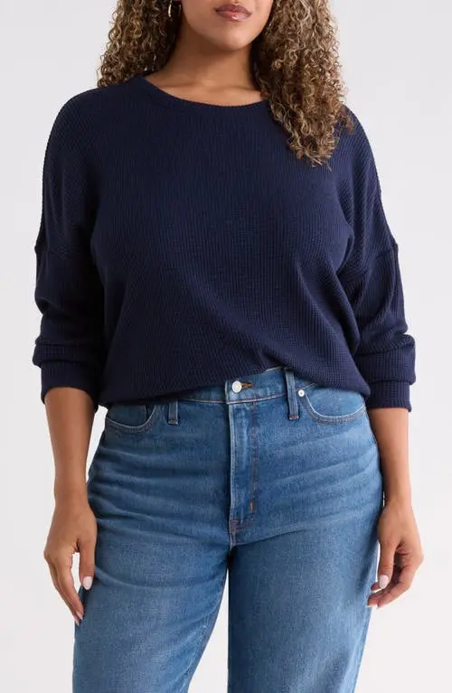 Caslon Drop Shoulder Waffle Tee - Navy Still