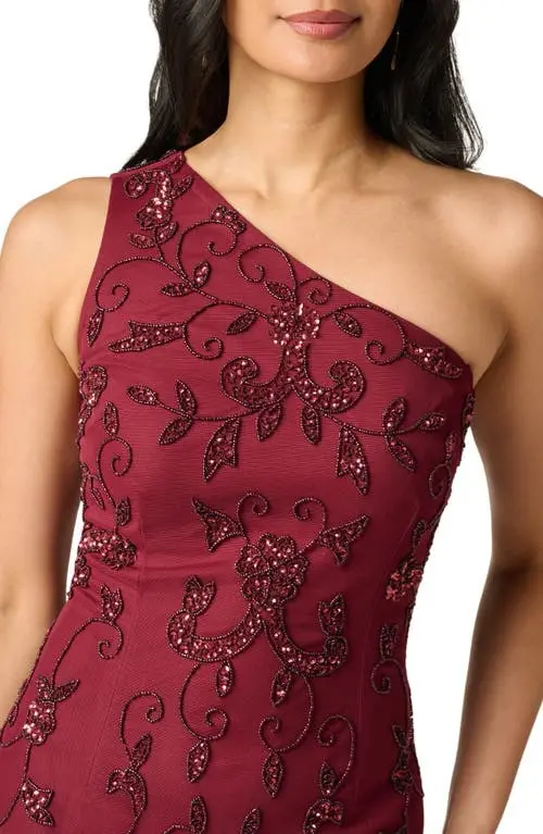 Adrianna Papell Beaded One-shoulder Godet Gown