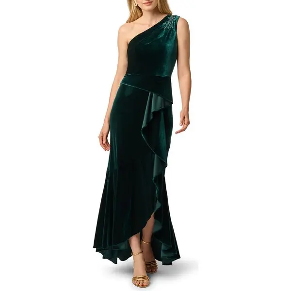 Adrianna Papell One-shoulder Velvet Gown