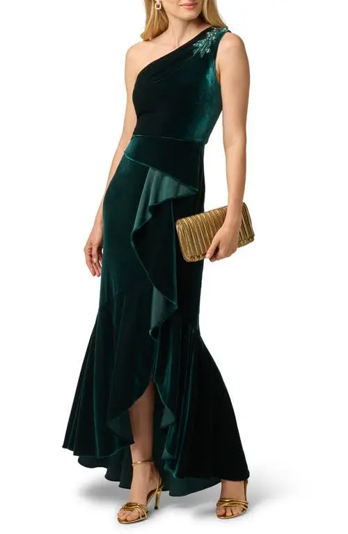 Adrianna Papell One-shoulder Velvet Gown