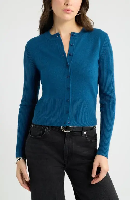 Caslon Wool & Cashmere Blend Argyle Cardigan - Blue Poseidon